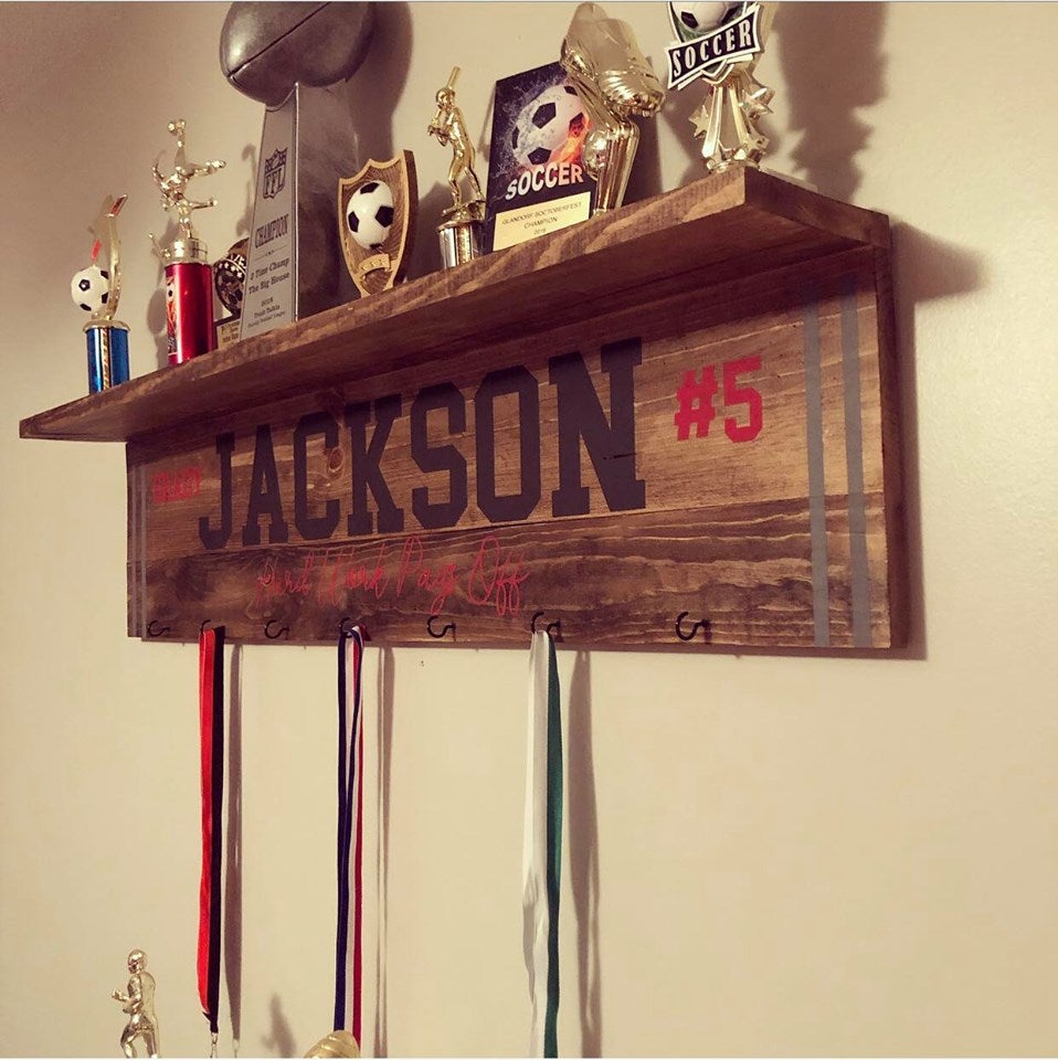 Large Trophy Shelf with Hooks | Make It Boutique LLC